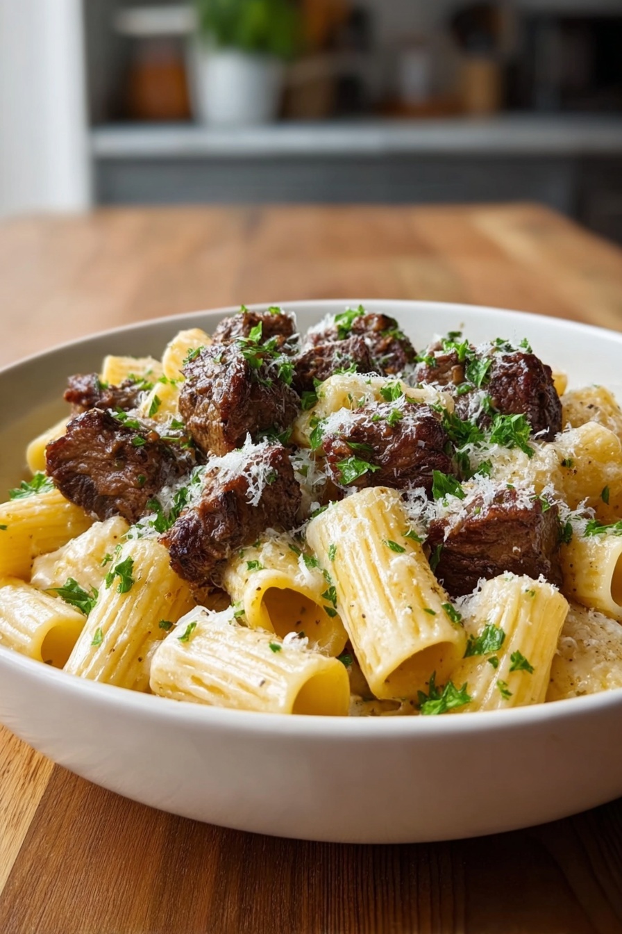 Cajun Steak Tips with Cheesy Rigatoni - Flavorful Pasta Delight